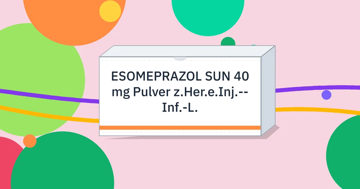 Symbolbild: Packung mit der Aufschrift ESOMEPRAZOL SUN 40 mg Pulver z.Her.e.Inj.--Inf.-L. (PZN 09708120) – Verfügbarkeit und Bezug in Apotheken in Frankfurt am Main