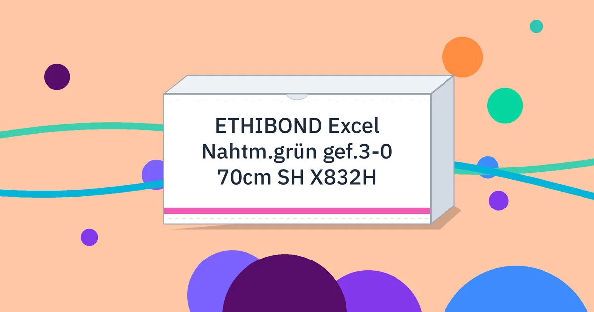 Symbolbild: Packung mit der Aufschrift ETHIBOND Excel Nahtm.grün gef.3-0 70cm SH X832H (PZN 20897713) – Verfügbarkeit und Bezug in Apotheken in Frankfurt am Main