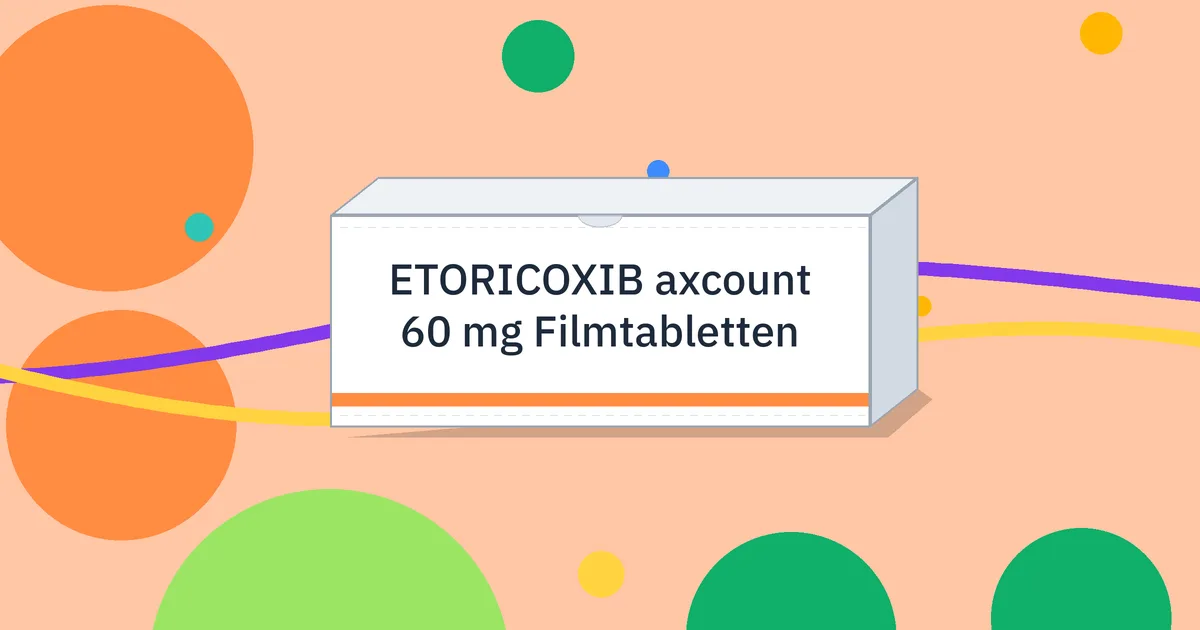 Symbolbild: Packung mit der Aufschrift ETORICOXIB axcount 60 mg Filmtabletten (PZN 16742318) – Verfügbarkeit und Bezug in Apotheken in Frankfurt am Main