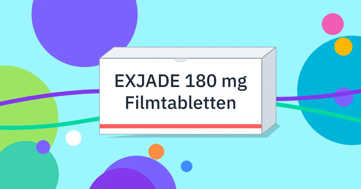 Symbolbild: Packung mit der Aufschrift EXJADE 180 mg Filmtabletten (PZN 16581789) – Verfügbarkeit und Bezug in Apotheken in Frankfurt am Main