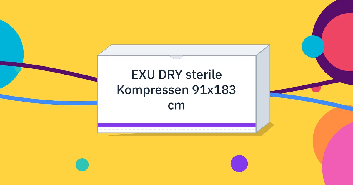 Symbolbild: Packung mit der Aufschrift EXU DRY sterile Kompressen 91x183 cm (PZN 01094049) – Verfügbarkeit und Bezug in Apotheken in Frankfurt am Main