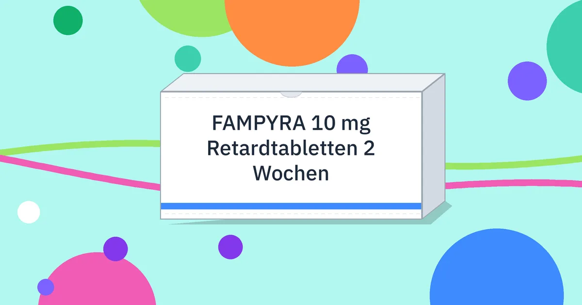 Symbolbild: Packung mit der Aufschrift FAMPYRA 10 mg Retardtabletten 2 Wochen (PZN 09219711) – Verfügbarkeit und Bezug in Apotheken in Frankfurt am Main