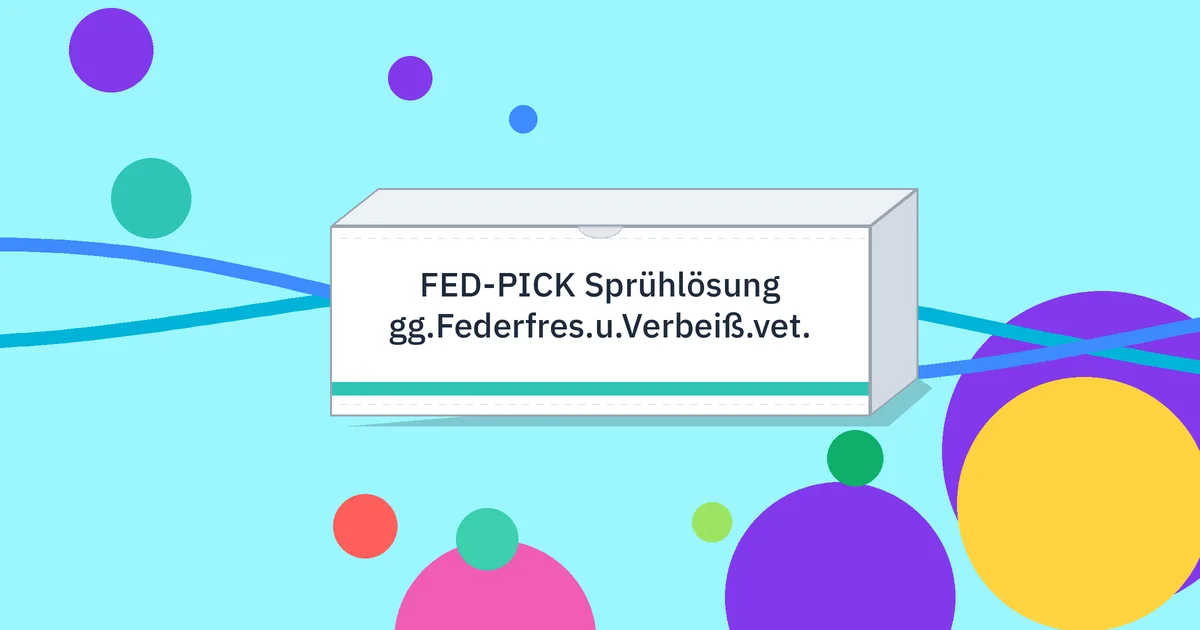 Symbolbild: Packung mit der Aufschrift FED-PICK Sprühlösung gg.Federfres.u.Verbeiß.vet. (PZN 14448402) – Verfügbarkeit und Bezug in Apotheken in Frankfurt am Main