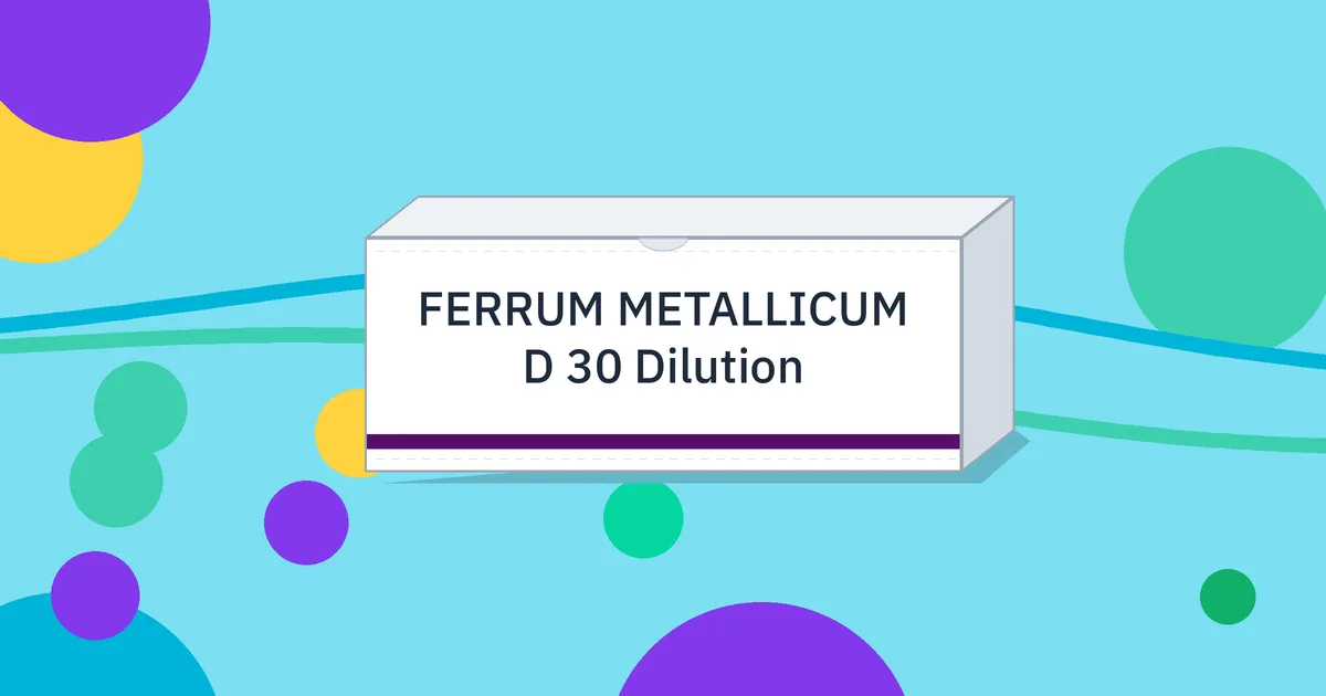 Symbolbild: Packung mit der Aufschrift FERRUM METALLICUM D 30 Dilution (PZN 02613801) – Verfügbarkeit und Bezug in Apotheken in Frankfurt am Main