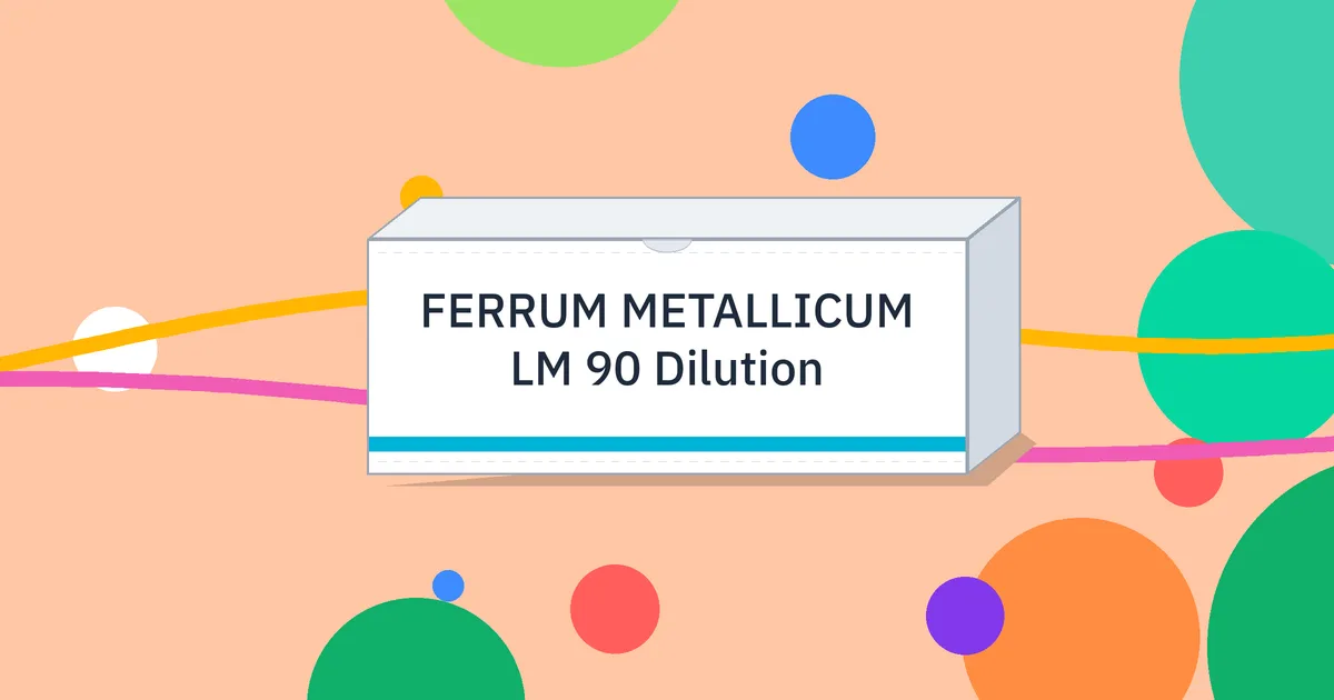 Symbolbild: Packung mit der Aufschrift FERRUM METALLICUM LM 90 Dilution (PZN 12850554) – Verfügbarkeit und Bezug in Apotheken in Frankfurt am Main