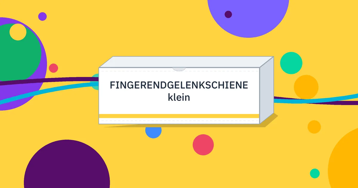 Symbolbild: Packung mit der Aufschrift FINGERENDGELENKSCHIENE klein (PZN 07785694) – Verfügbarkeit und Bezug in Apotheken in Frankfurt am Main