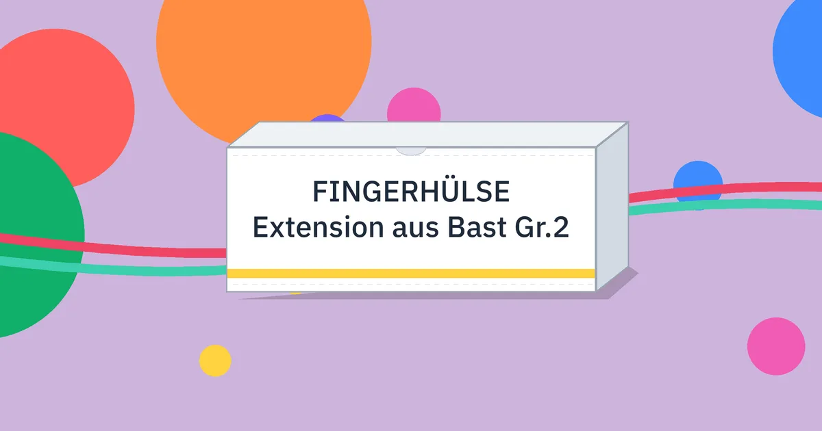 Symbolbild: Packung mit der Aufschrift FINGERHÜLSE Extension aus Bast Gr.2 (PZN 19228102) – Verfügbarkeit und Bezug in Apotheken in Frankfurt am Main