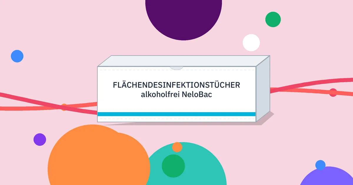Symbolbild: Packung mit der Aufschrift FLÄCHENDESINFEKTIONSTÜCHER alkoholfrei NeloBac (PZN 16881149) – Verfügbarkeit und Bezug in Apotheken in Frankfurt am Main