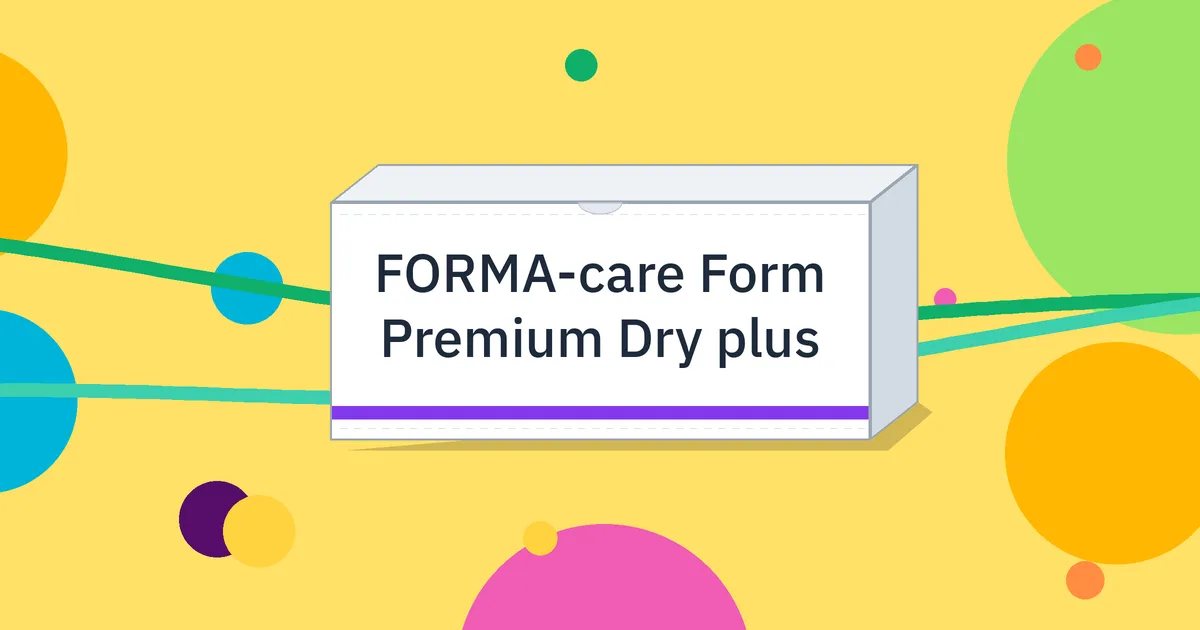 Symbolbild: Packung mit der Aufschrift FORMA-care Form Premium Dry plus (PZN 08459643) – Verfügbarkeit und Bezug in Apotheken in Frankfurt am Main