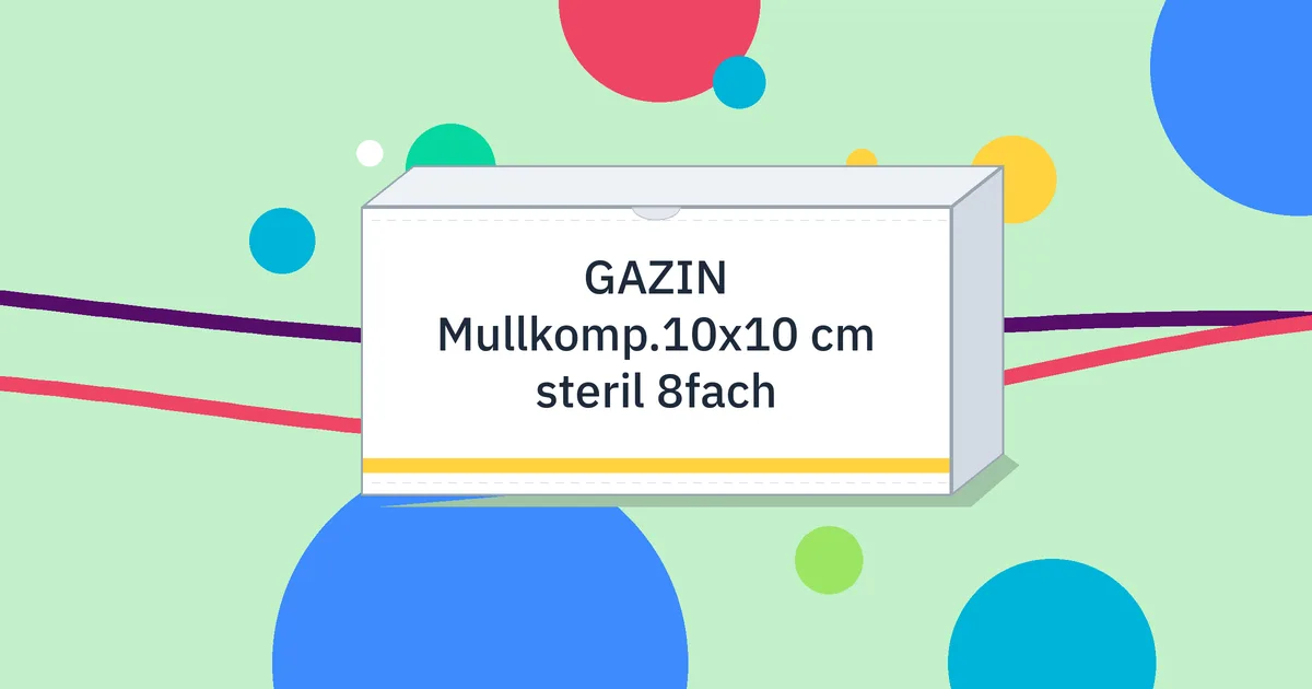 Symbolbild: Packung mit der Aufschrift GAZIN Mullkomp.10x10 cm steril 8fach (PZN 20609163) – Verfügbarkeit und Bezug in Apotheken in Frankfurt am Main