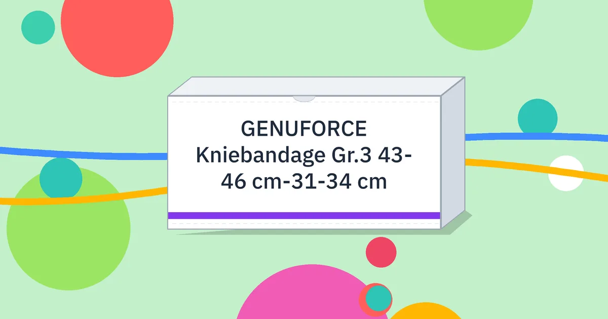 Symbolbild: Packung mit der Aufschrift GENUFORCE Kniebandage Gr.3 43-46 cm-31-34 cm (PZN 16034076) – Verfügbarkeit und Bezug in Apotheken in Frankfurt am Main