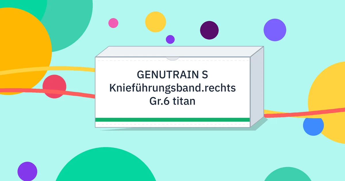 Symbolbild: Packung mit der Aufschrift GENUTRAIN S Knieführungsband.rechts Gr.6 titan (PZN 02428736) – Verfügbarkeit und Bezug in Apotheken in Frankfurt am Main