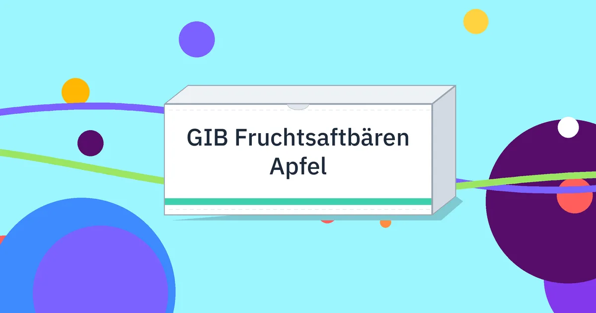 Symbolbild: Packung mit der Aufschrift GIB Fruchtsaftbären Apfel (PZN 18467879) – Verfügbarkeit und Bezug in Apotheken in Frankfurt am Main