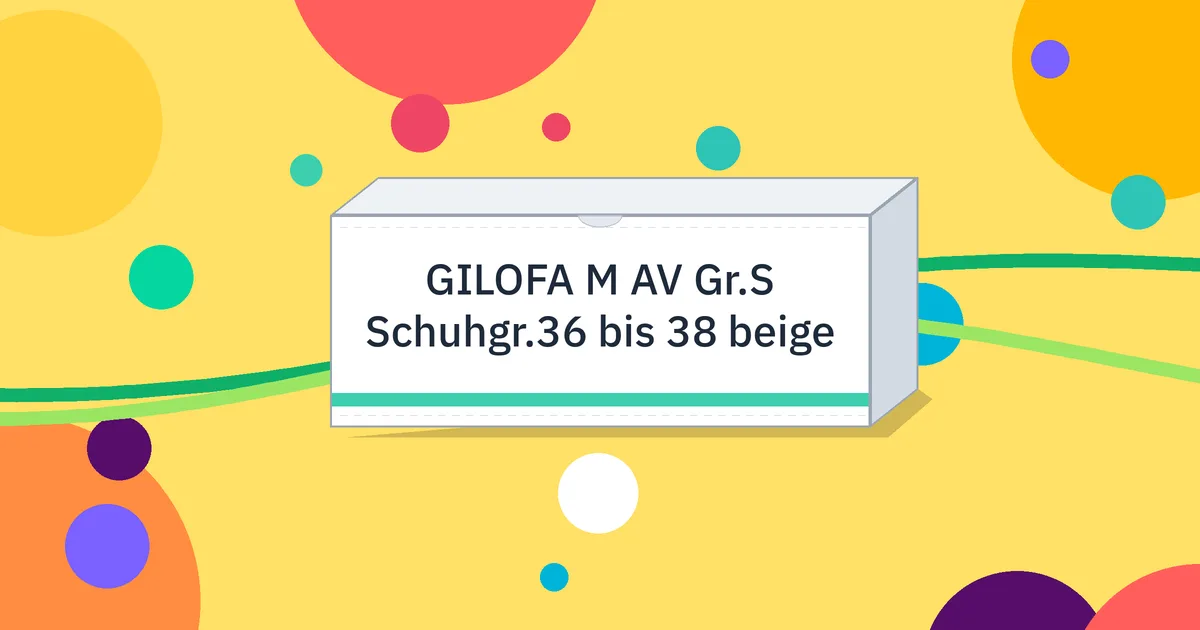 Symbolbild: Packung mit der Aufschrift GILOFA M AV Gr.S Schuhgr.36 bis 38 beige (PZN 16726101) – Verfügbarkeit und Bezug in Apotheken in Frankfurt am Main