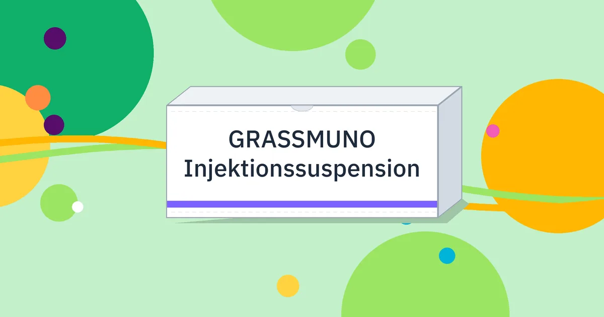 Symbolbild: Packung mit der Aufschrift GRASSMUNO Injektionssuspension (PZN 20186171) – Verfügbarkeit und Bezug in Apotheken in Frankfurt am Main