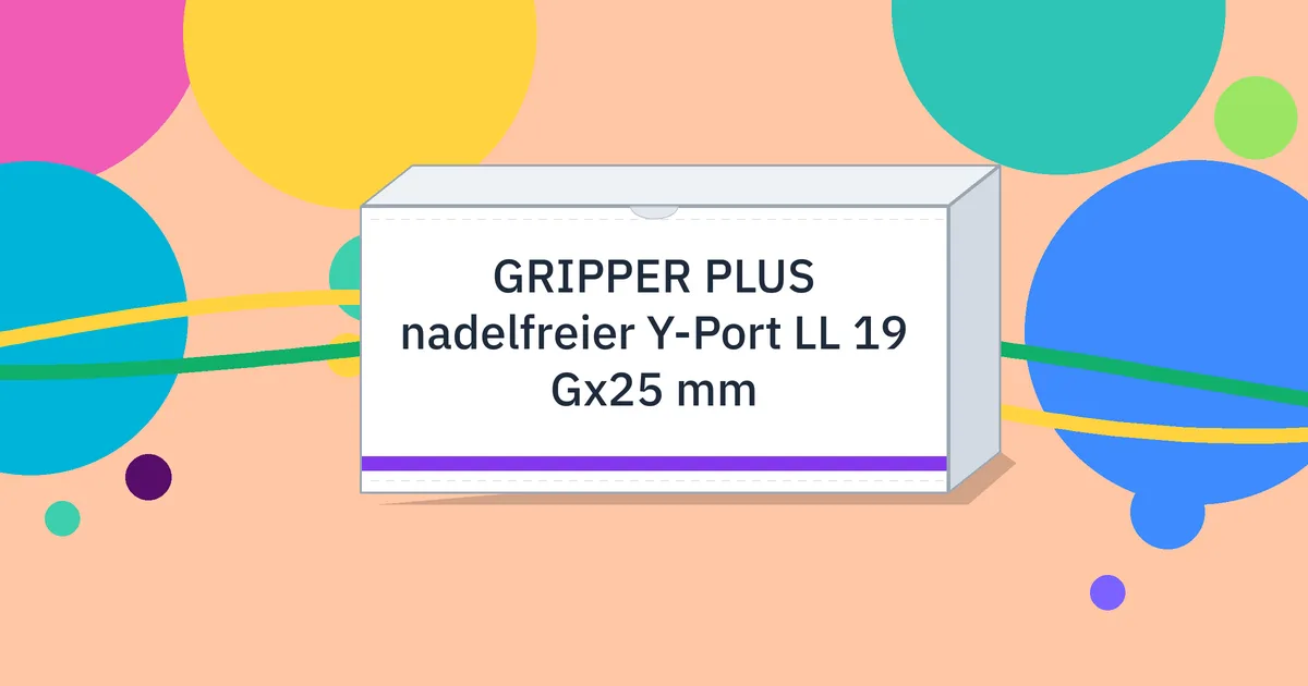 Symbolbild: Packung mit der Aufschrift GRIPPER PLUS nadelfreier Y-Port LL 19 Gx25 mm (PZN 09675768) – Verfügbarkeit und Bezug in Apotheken in Frankfurt am Main