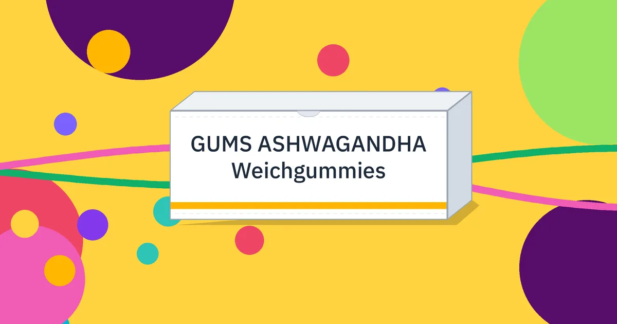 Symbolbild: Packung mit der Aufschrift GUMS ASHWAGANDHA Weichgummies (PZN 18892134) – Verfügbarkeit und Bezug in Apotheken in Frankfurt am Main
