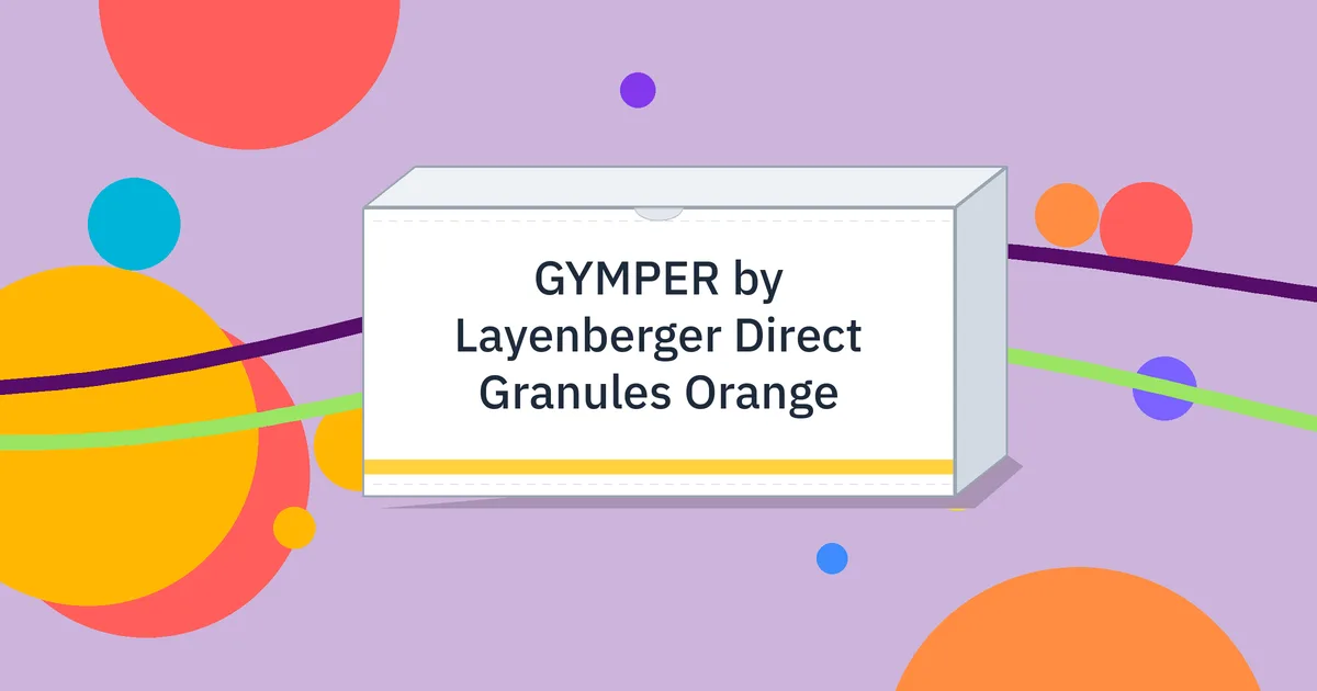 Symbolbild: Packung mit der Aufschrift GYMPER by Layenberger Direct Granules Orange (PZN 16061469) – Verfügbarkeit und Bezug in Apotheken in Frankfurt am Main