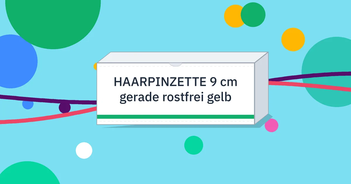 Symbolbild: Packung mit der Aufschrift HAARPINZETTE 9 cm gerade rostfrei gelb (PZN 17287394) – Verfügbarkeit und Bezug in Apotheken in Frankfurt am Main