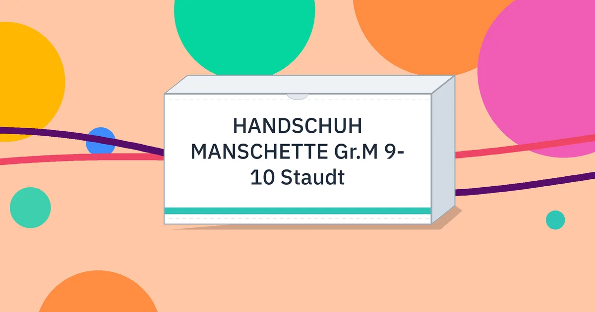 Symbolbild: Packung mit der Aufschrift HANDSCHUH MANSCHETTE Gr.M 9-10 Staudt (PZN 11152701) – Verfügbarkeit und Bezug in Apotheken in Frankfurt am Main