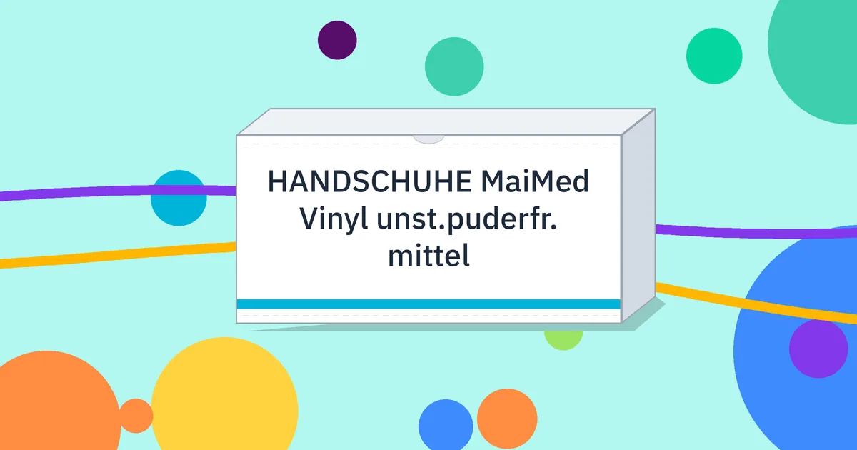 Symbolbild: Packung mit der Aufschrift HANDSCHUHE MaiMed Vinyl unst.puderfr. mittel (PZN 01521741) – Verfügbarkeit und Bezug in Apotheken in Frankfurt am Main