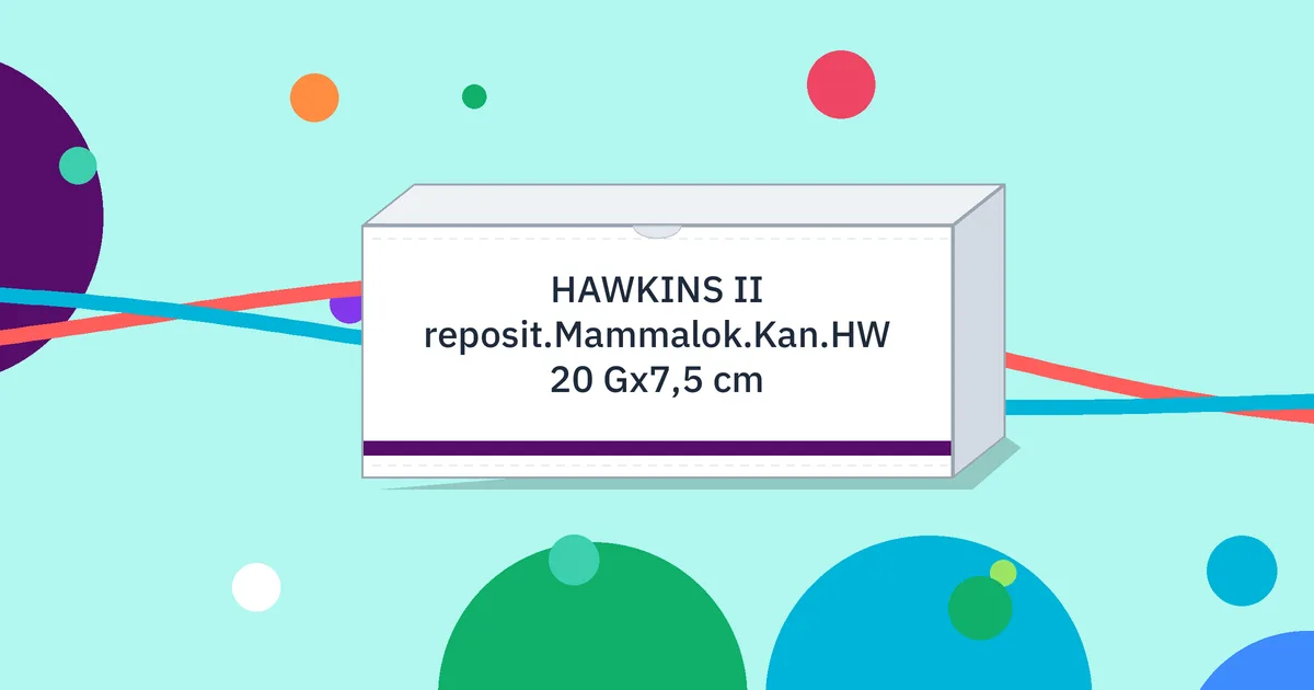 Symbolbild: Packung mit der Aufschrift HAWKINS II reposit.Mammalok.Kan.HW 20 Gx7,5 cm (PZN 04501638) – Verfügbarkeit und Bezug in Apotheken in Frankfurt am Main