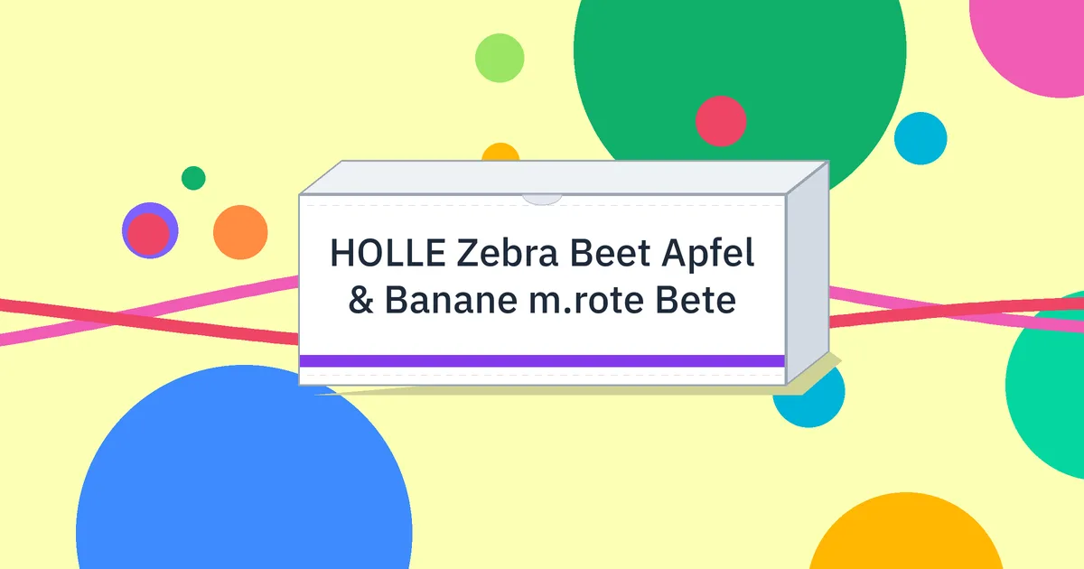 Symbolbild: Packung mit der Aufschrift HOLLE Zebra Beet Apfel & Banane m.rote Bete (PZN 14419599) – Verfügbarkeit und Bezug in Apotheken in Frankfurt am Main