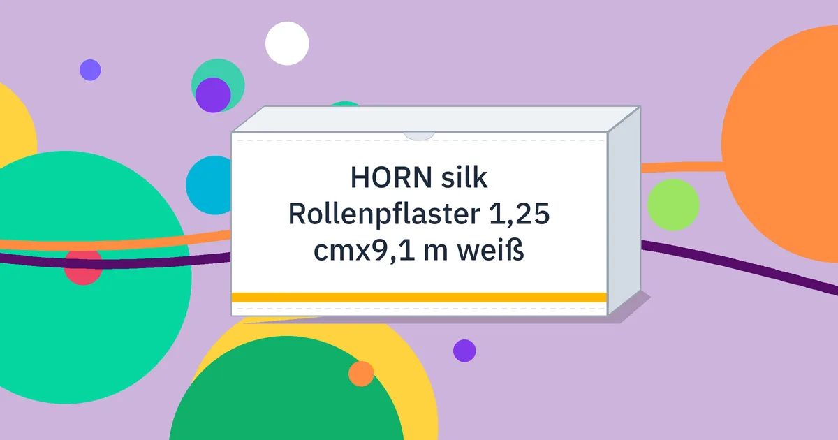 Symbolbild: Packung mit der Aufschrift HORN silk Rollenpflaster 1,25 cmx9,1 m weiß (PZN 04668083) – Verfügbarkeit und Bezug in Apotheken in Frankfurt am Main