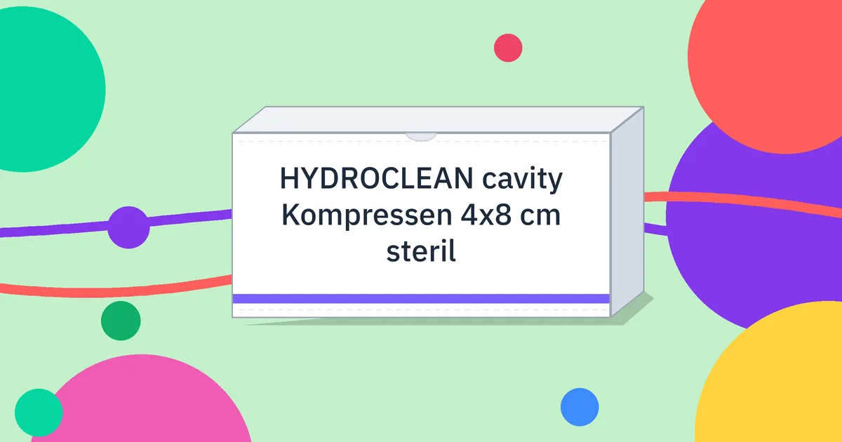 Symbolbild: Packung mit der Aufschrift HYDROCLEAN cavity Kompressen 4x8 cm steril (PZN 18059525) – Verfügbarkeit und Bezug in Apotheken in Frankfurt am Main