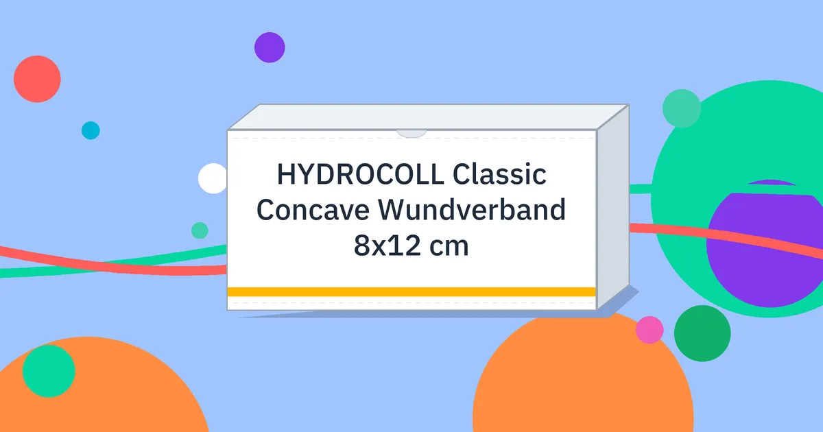 Symbolbild: Packung mit der Aufschrift HYDROCOLL Classic Concave Wundverband 8x12 cm (PZN 19413070) – Verfügbarkeit und Bezug in Apotheken in Frankfurt am Main