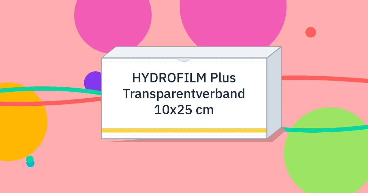 Symbolbild: Packung mit der Aufschrift HYDROFILM Plus Transparentverband 10x25 cm (PZN 12594341) – Verfügbarkeit und Bezug in Apotheken in Frankfurt am Main