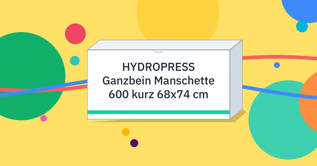 Symbolbild: Packung mit der Aufschrift HYDROPRESS Ganzbein Manschette 600 kurz 68x74 cm (PZN 08610689) – Verfügbarkeit und Bezug in Apotheken in Frankfurt am Main