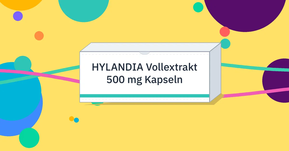 Symbolbild: Packung mit der Aufschrift HYLANDIA Vollextrakt 500 mg Kapseln (PZN 13814833) – Verfügbarkeit und Bezug in Apotheken in Frankfurt am Main