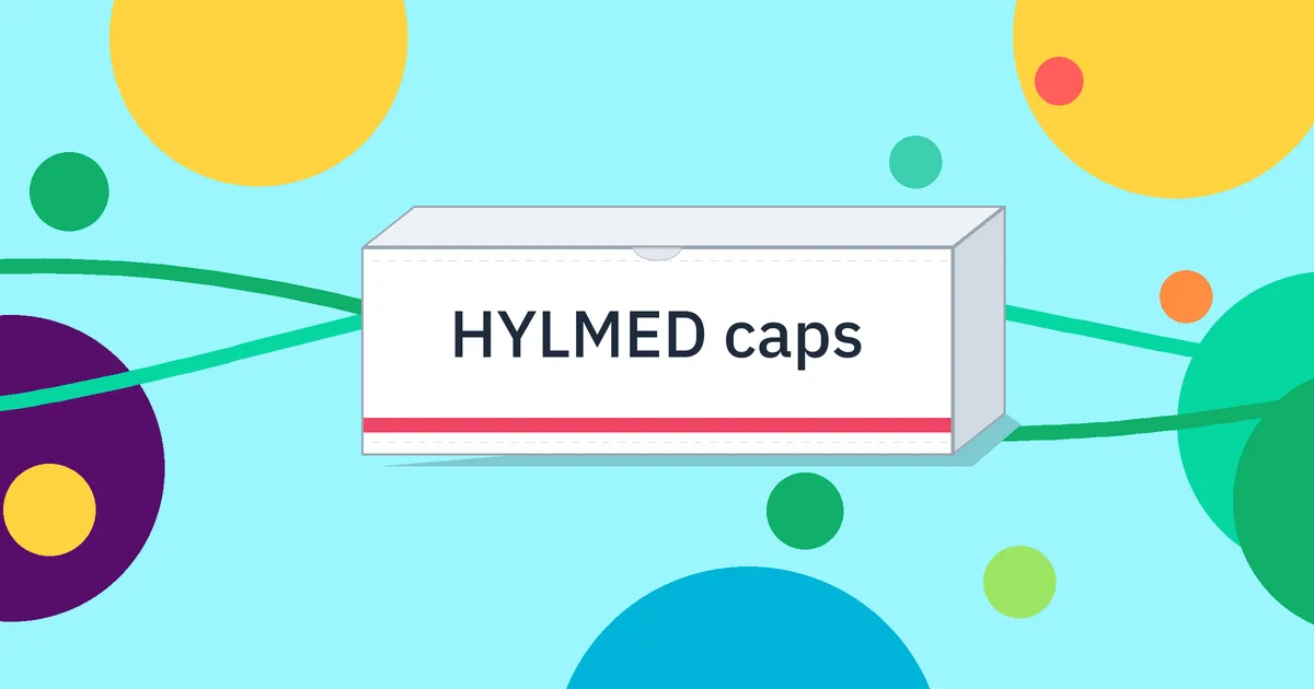 Symbolbild: Packung mit der Aufschrift HYLMED caps (PZN 12145927) – Verfügbarkeit und Bezug in Apotheken in Frankfurt am Main
