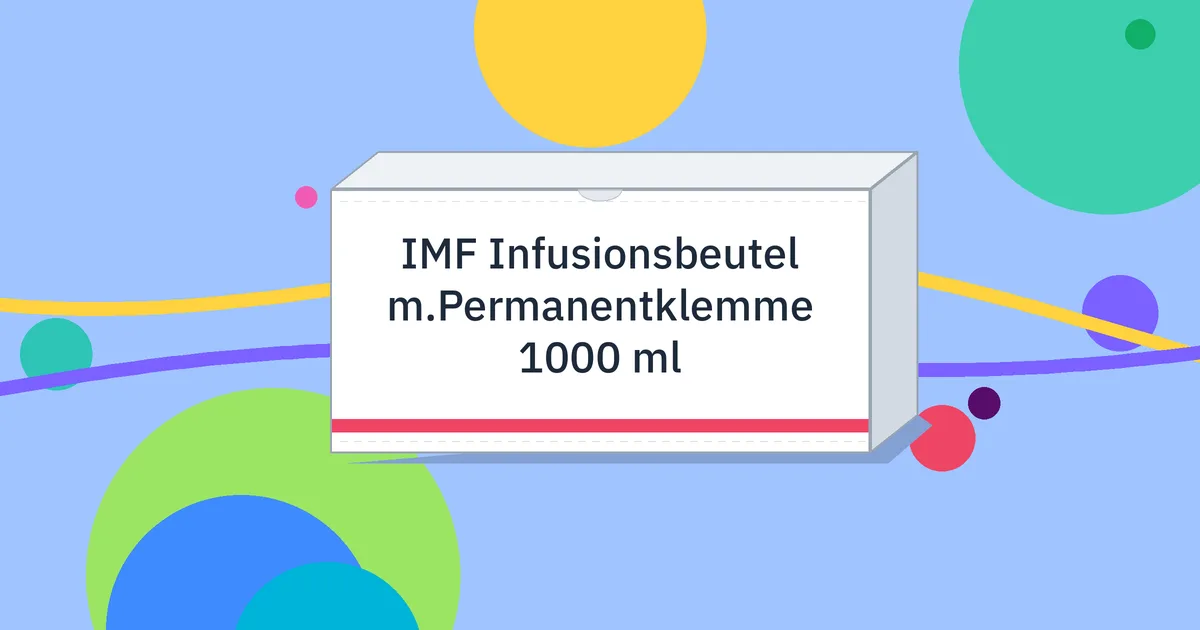 Symbolbild: Packung mit der Aufschrift IMF Infusionsbeutel m.Permanentklemme 1000 ml (PZN 11482367) – Verfügbarkeit und Bezug in Apotheken in Frankfurt am Main