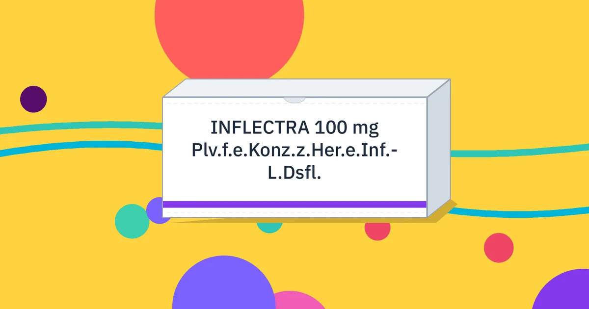Symbolbild: Packung mit der Aufschrift INFLECTRA 100 mg Plv.f.e.Konz.z.Her.e.Inf.-L.Dsfl. (PZN 11217352) – Verfügbarkeit und Bezug in Apotheken in Frankfurt am Main