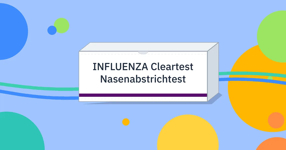 Symbolbild: Packung mit der Aufschrift INFLUENZA Cleartest Nasenabstrichtest (PZN 06794484) – Verfügbarkeit und Bezug in Apotheken in Frankfurt am Main