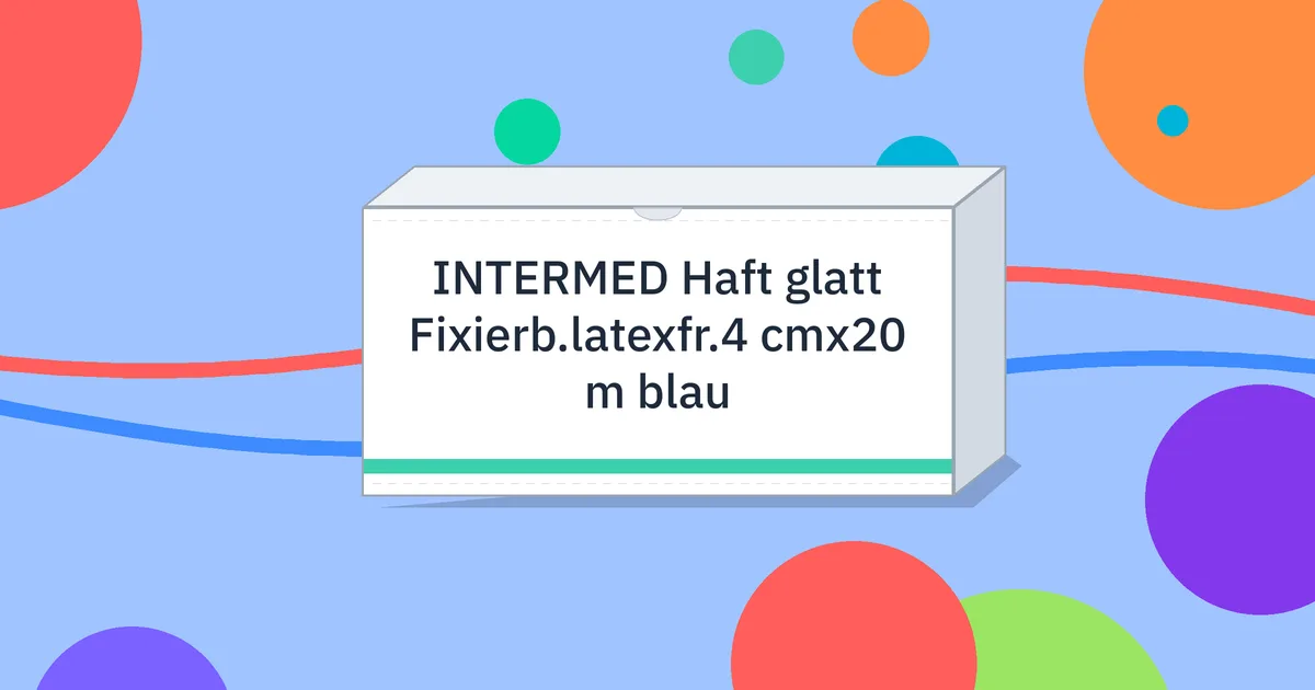 Symbolbild: Packung mit der Aufschrift INTERMED Haft glatt Fixierb.latexfr.4 cmx20 m blau (PZN 10944357) – Verfügbarkeit und Bezug in Apotheken in Frankfurt am Main