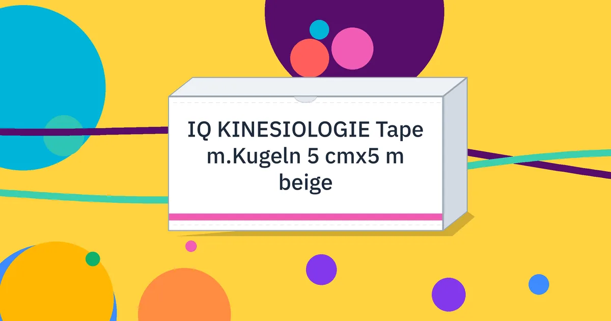 Symbolbild: Packung mit der Aufschrift IQ KINESIOLOGIE Tape m.Kugeln 5 cmx5 m beige (PZN 11156768) – Verfügbarkeit und Bezug in Apotheken in Frankfurt am Main