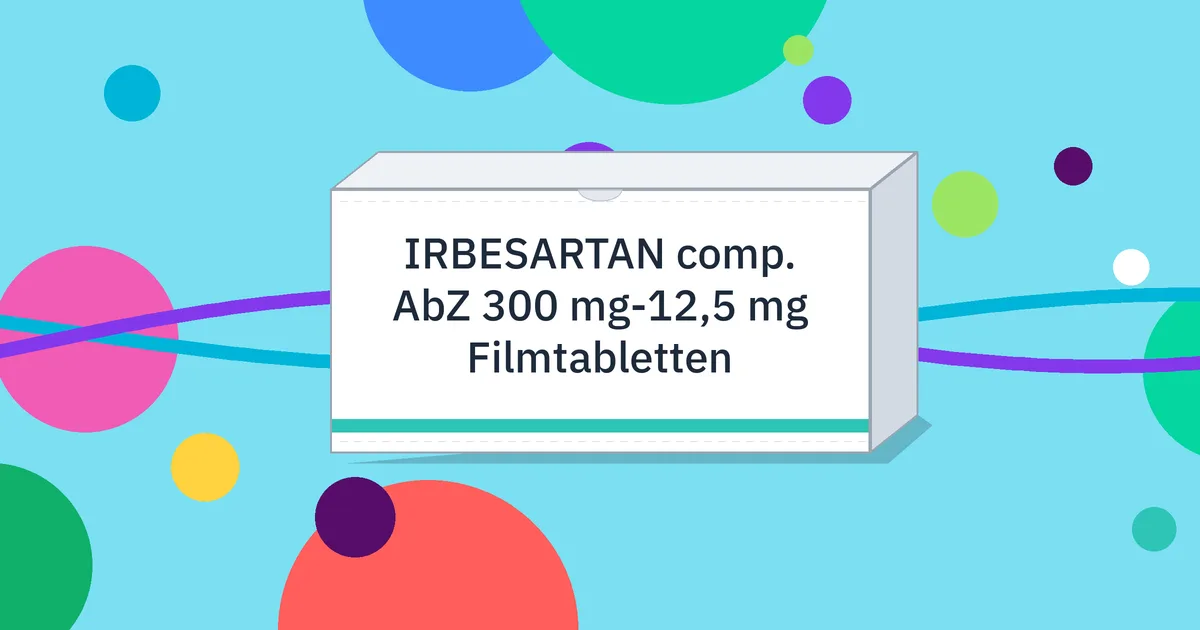 Symbolbild: Packung mit der Aufschrift IRBESARTAN comp. AbZ 300 mg-12,5 mg Filmtabletten (PZN 09536191) – Verfügbarkeit und Bezug in Apotheken in Frankfurt am Main