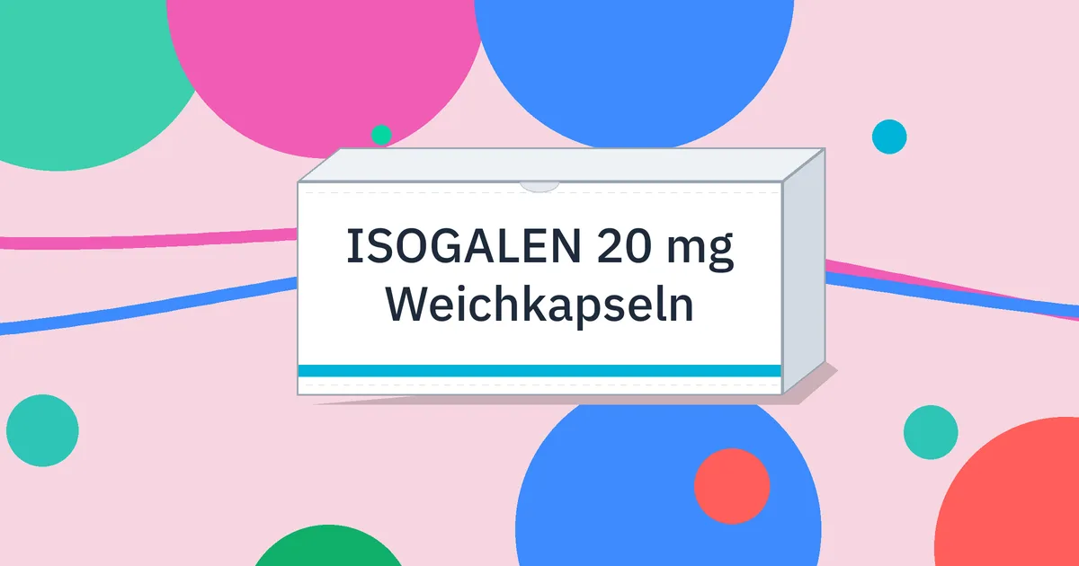Symbolbild: Packung mit der Aufschrift ISOGALEN 20 mg Weichkapseln (PZN 03512120) – Verfügbarkeit und Bezug in Apotheken in Frankfurt am Main