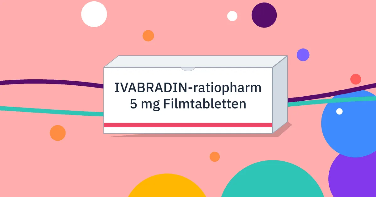 Symbolbild: Packung mit der Aufschrift IVABRADIN-ratiopharm 5 mg Filmtabletten (PZN 13586912) – Verfügbarkeit und Bezug in Apotheken in Frankfurt am Main