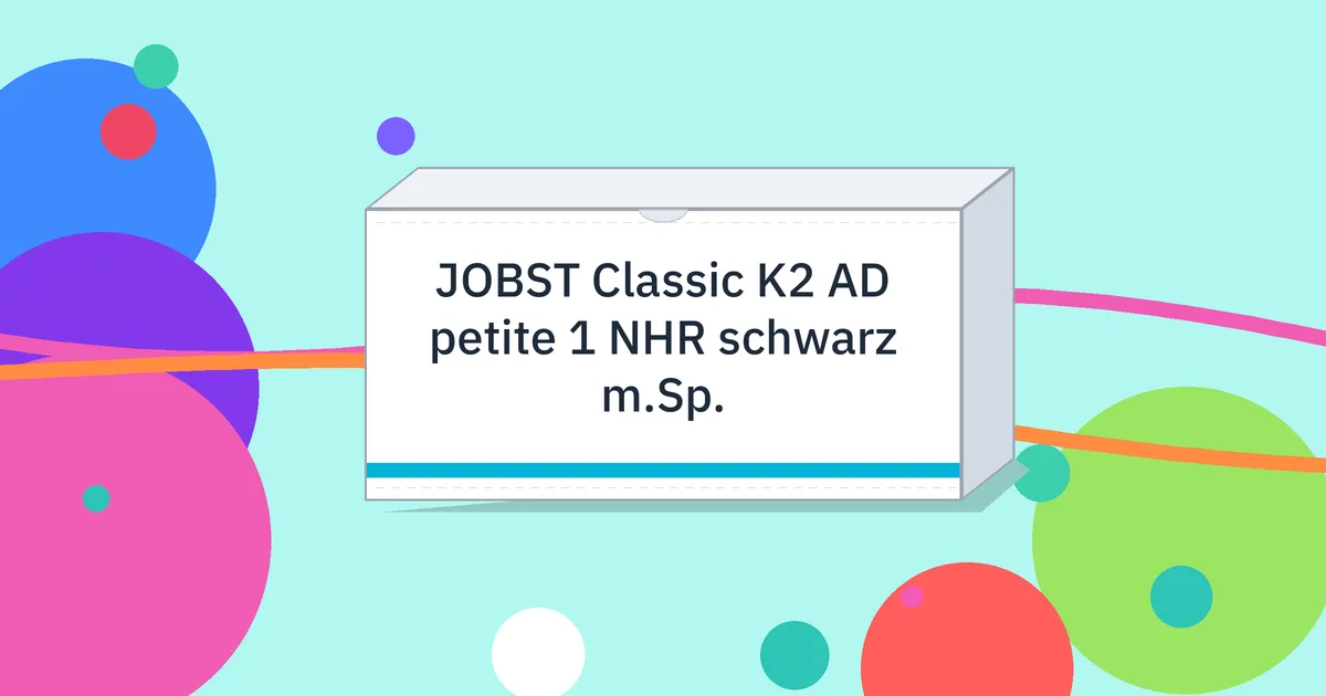 Symbolbild: Packung mit der Aufschrift JOBST Classic K2 AD petite 1 NHR schwarz m.Sp. (PZN 13061138) – Verfügbarkeit und Bezug in Apotheken in Frankfurt am Main