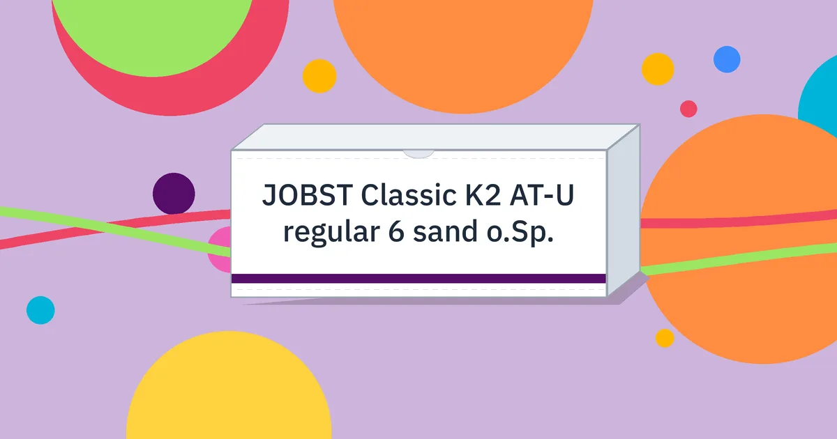 Symbolbild: Packung mit der Aufschrift JOBST Classic K2 AT-U regular 6 sand o.Sp. (PZN 13069625) – Verfügbarkeit und Bezug in Apotheken in Frankfurt am Main
