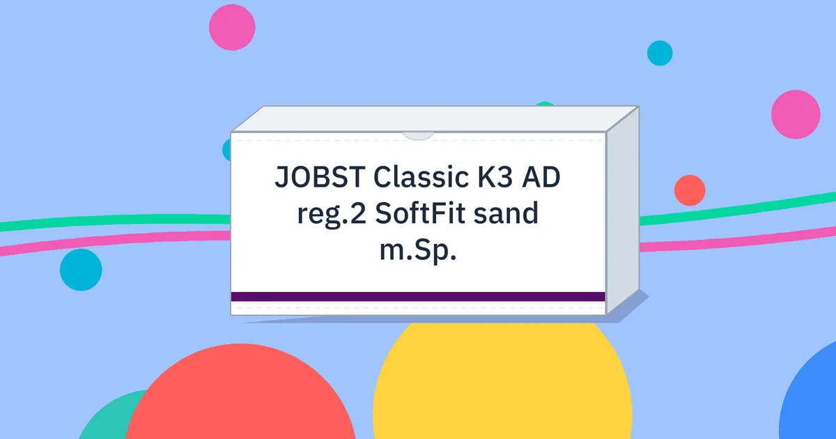 Symbolbild: Packung mit der Aufschrift JOBST Classic K3 AD reg.2 SoftFit sand m.Sp. (PZN 14223956) – Verfügbarkeit und Bezug in Apotheken in Frankfurt am Main