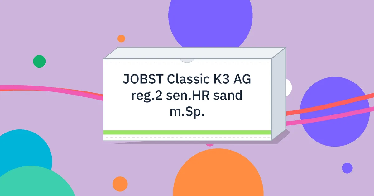 Symbolbild: Packung mit der Aufschrift JOBST Classic K3 AG reg.2 sen.HR sand m.Sp. (PZN 17957297) – Verfügbarkeit und Bezug in Apotheken in Frankfurt am Main