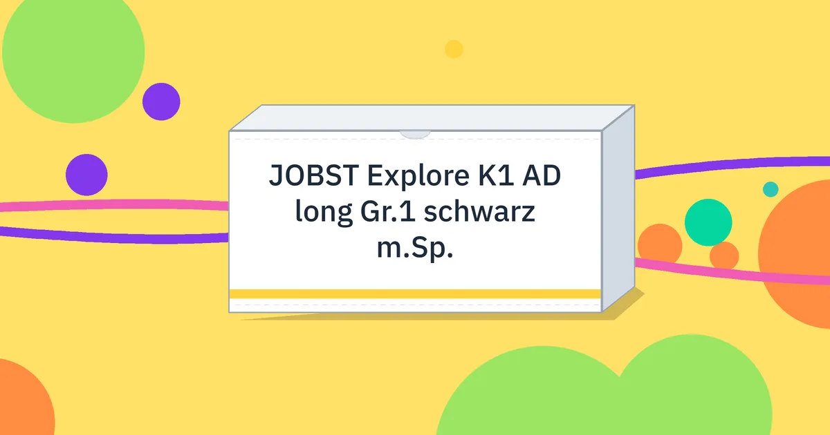 Symbolbild: Packung mit der Aufschrift JOBST Explore K1 AD long Gr.1 schwarz m.Sp. (PZN 11021413) – Verfügbarkeit und Bezug in Apotheken in Frankfurt am Main