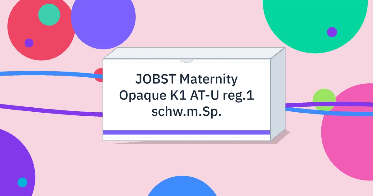 Symbolbild: Packung mit der Aufschrift JOBST Maternity Opaque K1 AT-U reg.1 schw.m.Sp. (PZN 15852884) – Verfügbarkeit und Bezug in Apotheken in Frankfurt am Main