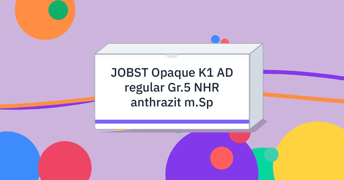 Symbolbild: Packung mit der Aufschrift JOBST Opaque K1 AD regular Gr.5 NHR anthrazit m.Sp (PZN 16263569) – Verfügbarkeit und Bezug in Apotheken in Frankfurt am Main