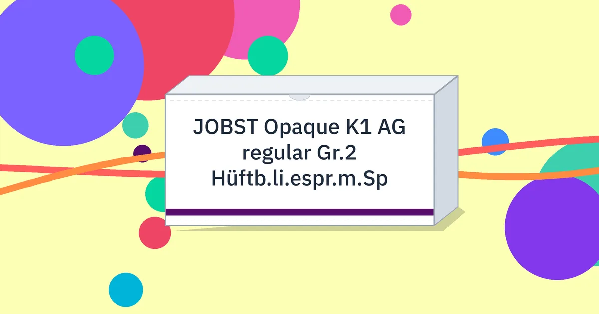 Symbolbild: Packung mit der Aufschrift JOBST Opaque K1 AG regular Gr.2 Hüftb.li.espr.m.Sp (PZN 16272864) – Verfügbarkeit und Bezug in Apotheken in Frankfurt am Main